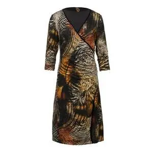 CONQUISTA Abstract Animal Print Crossover Dress - Brown