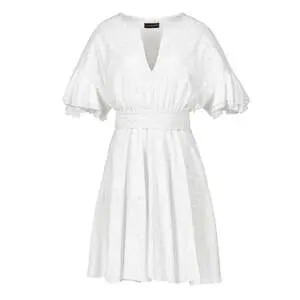 CONQUISTA Embroidered Dress With Ruffle Sleeves - White