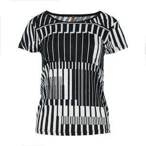 CONQUISTA Short Sleeve Print Detail Top - Black
