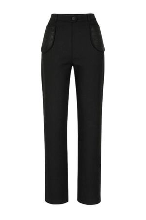 CONQUISTA Straight Punto Di Roma Pants With Faux Leather Detail - Black