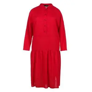 CONQUISTA Linen Style Oversized Dress With Buttons - Red