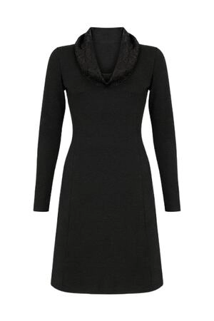 CONQUISTA Drape Neck Stretch Jersey Dress With Lace Detail - Black