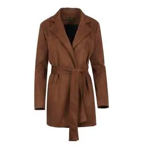CONQUISTA Suede-look Jacket With Belt - Brown