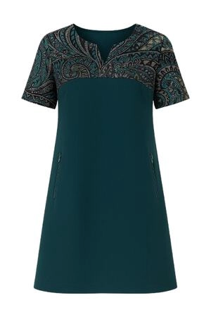 CONQUISTA Short Sleeve A Line Dress With Print Detail - Green