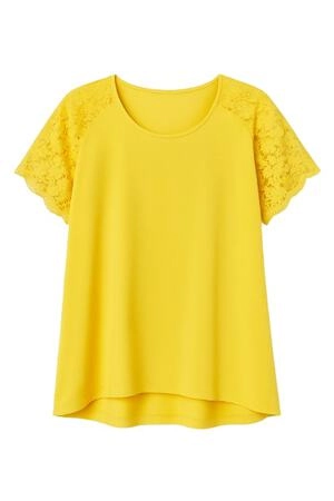CONQUISTA Lace Detail Short-sleeved Top - Yellow