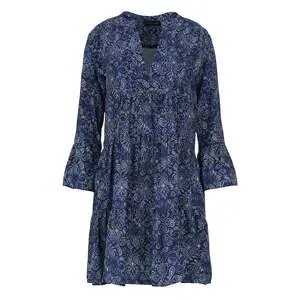 CONQUISTA Paisley A Line Dress With Bell Sleeves - Blue