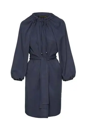 CONQUISTA Belted Navy Dress With Pockets