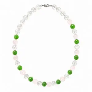 ORMIRO Secret Garden Necklace With Rose Quartz, Clear Quartz, And Synthetic Jadeite - Green