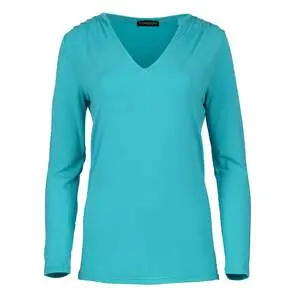 CONQUISTA Turquoise Jersey V Neck Top - Blue