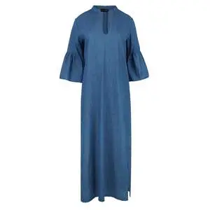 CONQUISTA Denim Style Kaftan With Ruffle Detail - Blue