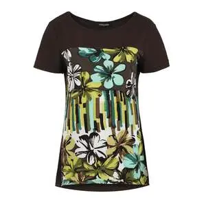 CONQUISTA Tropical Floral Print Longline Top - Brown