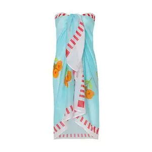 DHARA SHETH, DUBAI Orange / / Red Azure Bloom Floral Resort Tube-style Cotton Sarong Powder ,orange,red - Orange/blue/red