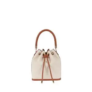 SAONARA BRAND Bucket Bag Linen Caramel Leather - Black/brown