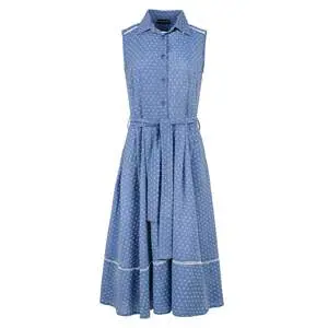 CONQUISTA Indigo Polka Dot Button Detail Dress - Blue