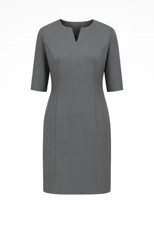 CONQUISTA Elbow Sleeve Straight Tailored Dress - Grey