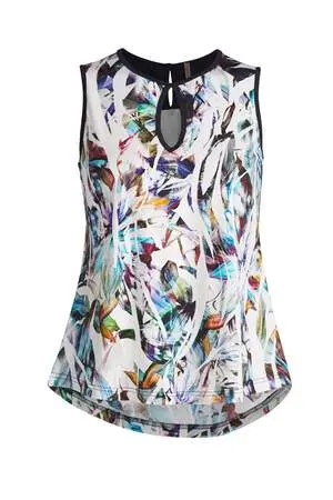 CONQUISTA Abstract Feather Print Viscose-elastane Jersey Top - Blue