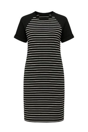 CONQUISTA Short Sleeve Striped Rib Knit Dress With Pockets