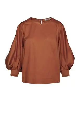 CONQUISTA Chocolate Top With Bishop Sleeves In Sustainable Fabric - Brown