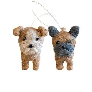 Likhâ Bulldog Duo Ornament Set French & English Bulldog Ornaments - Brown