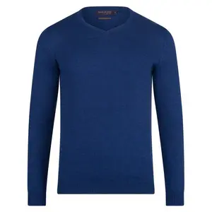 PAUL JAMES KNITWEAR Extra Fine Merino Wool V-neck Jumper - Blue