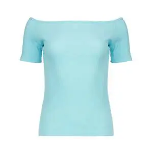 CONQUISTA Off-shoulder Ribbed Top In Aqua - Blue