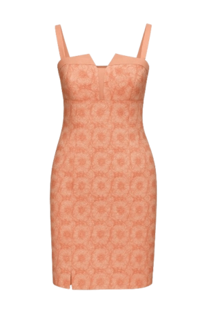 CONQUISTA Elegant Coral Jacquard Dress With Structured Notch Neckline - Orange