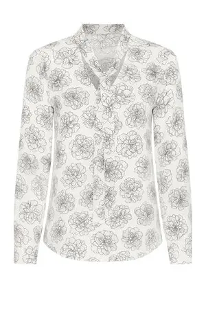 CONQUISTA Neutrals Floral Viscose Blouse With Cutaway Collar - White