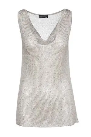 CONQUISTA Cowl Neck Sequin Detail Top