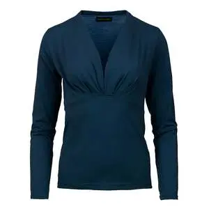 CONQUISTA Navy Blue Long Sleeve Faux Wrap Top In Stretch Jersey Sustainable Fabric - Green
