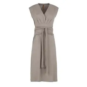 CONQUISTA Elegant Taupe Wrap Midi Dress In Jersey - Grey