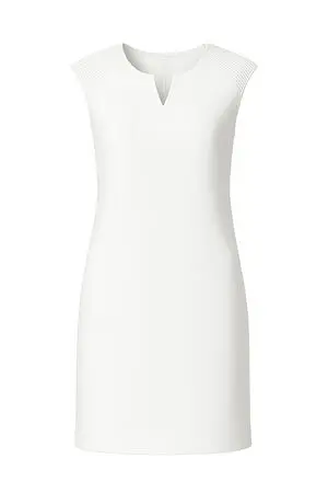 CONQUISTA Elegant Punto Di Roma Knit Dress With Cap Sleeves - White