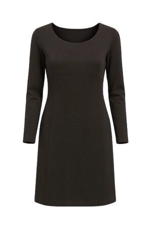 CONQUISTA Long Sleeve Jersey Punto Di Roma Fitted Dress With Seam Detail - Grey