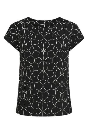 CONQUISTA Short Sleeve & White Print Top - Black