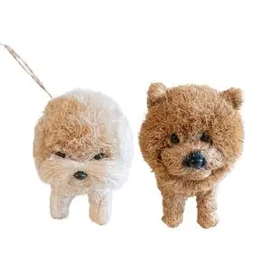 Likhâ Brown / White Fluffy Breed Duo Ornament Set Chow Chow & Poodle, Handmade Coco Coir - Brown/white