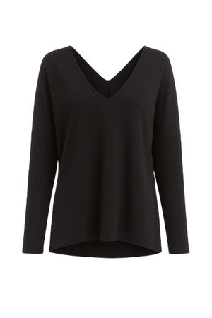 CONQUISTA Loose Fit Long Sleeve V Neck Top Fashion - Black