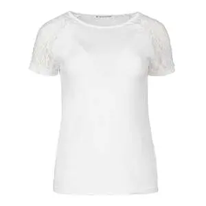 CONQUISTA Neutrals Ecru Top With Short Lace Sleeves - Beige