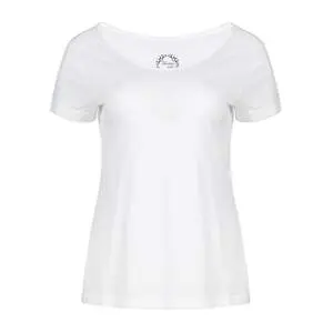 CONQUISTA Elegant Scoop Neck Tencel Cotton Top - White