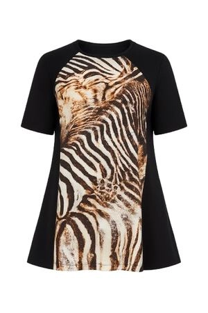 CONQUISTA A Line Animal Print Top - Black