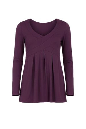 CONQUISTA V Neck Stretch Jersey Empire Line Top With Pleat Detail - Purple