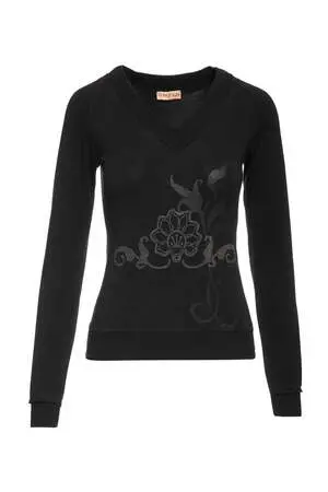 CONQUISTA Long Sleeve Top With A Silver & Print - Black