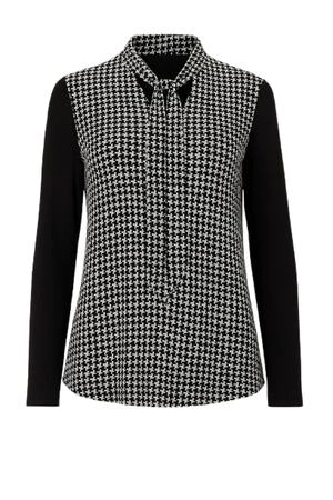 CONQUISTA Long Sleeve Print Top With Neck Tie - Black