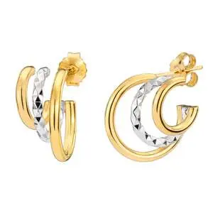 GOLD & HONEY And Silver Two-tone Triple Hoops - Gold