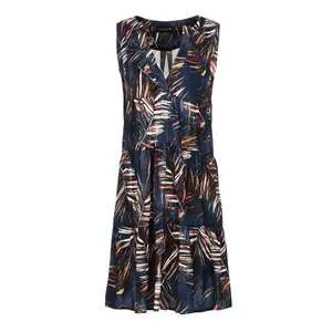 CONQUISTA Sleeveless Leaf Print A Line Dress - Blue