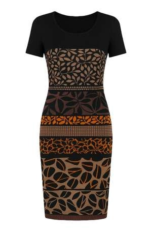 CONQUISTA Short Sleeve Print Dress - Black