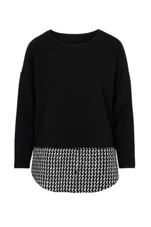 CONQUISTA Houndstooth & Button Detail Long Sleeve Top With Optional Shirt Collar Fashion - Black