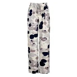 CONQUISTA Print Linen Style Wide Leg Pants - Grey