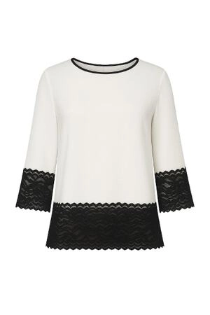 CONQUISTA Neutrals Loose Fit Ecru Top With Black Lace Detail - Beige/black