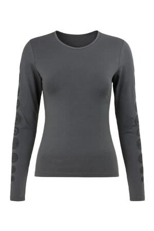 CONQUISTA Long Sleeve Stretch Jersey Top With Print Detail - Grey