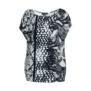 CONQUISTA White Print Egg-shaped Jersey Top – Viscose Blend - Black