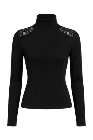 CONQUISTA Long Sleeve Turtleneck Top - Black
